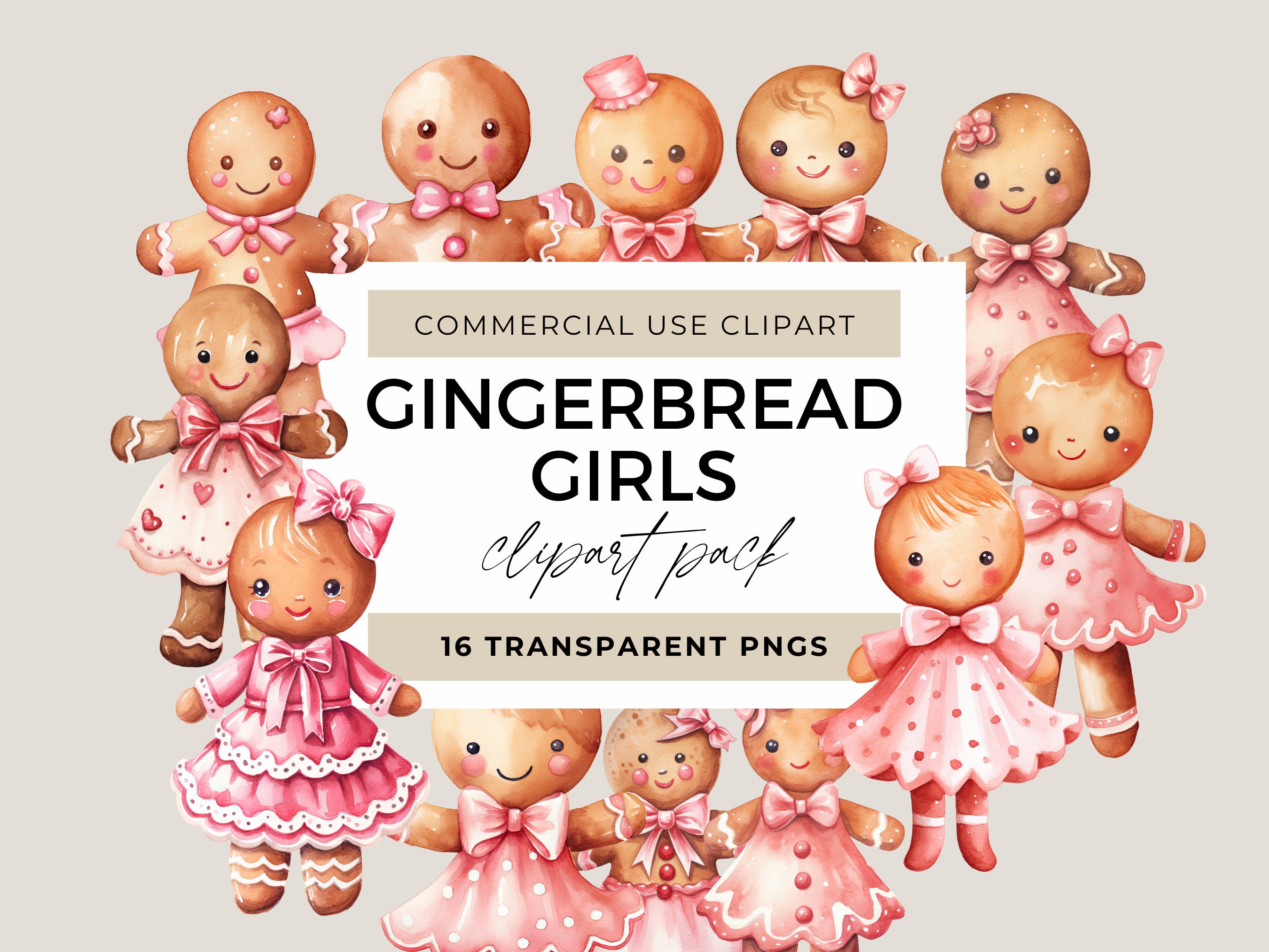 Gingerbread Girls Clipart Pack, Clipart for Commercial Use, Pink ...