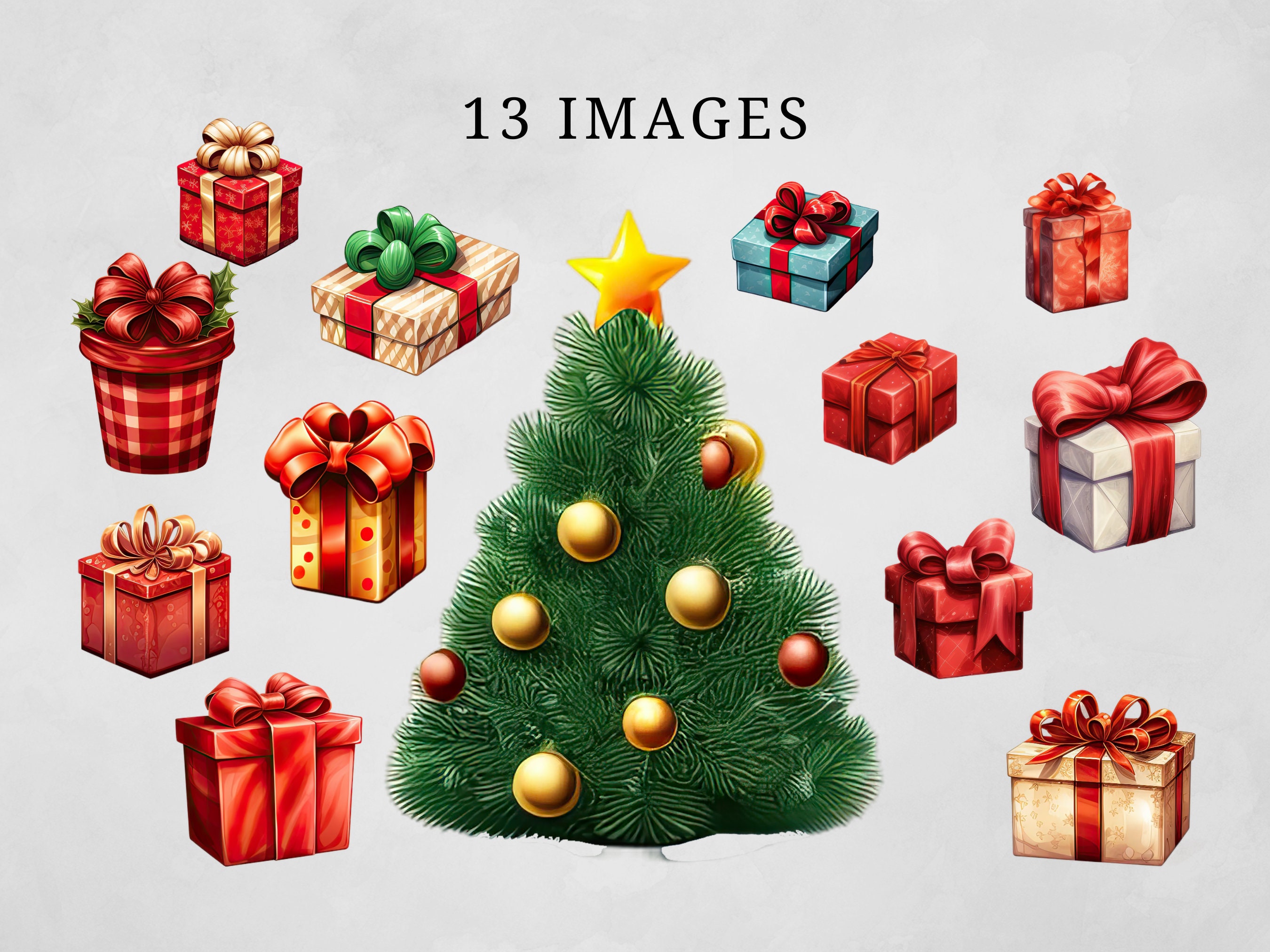 Christmas Gifts Clipart Pack, Clipart for Commercial Use, Christmas PNG ...