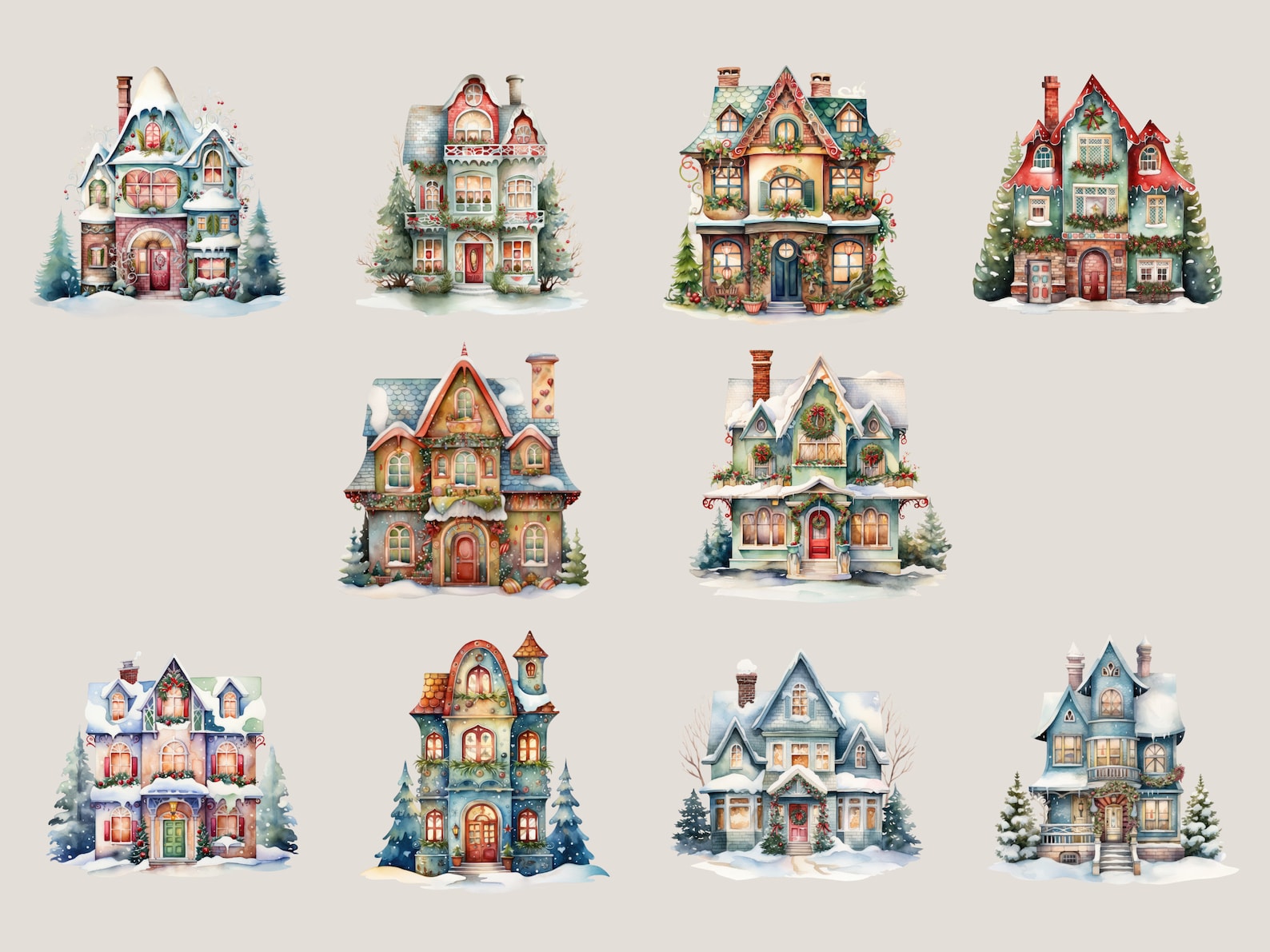 Christmas Houses Clipart Pack, Clipart for Commercial Use, Cute Xmas ...
