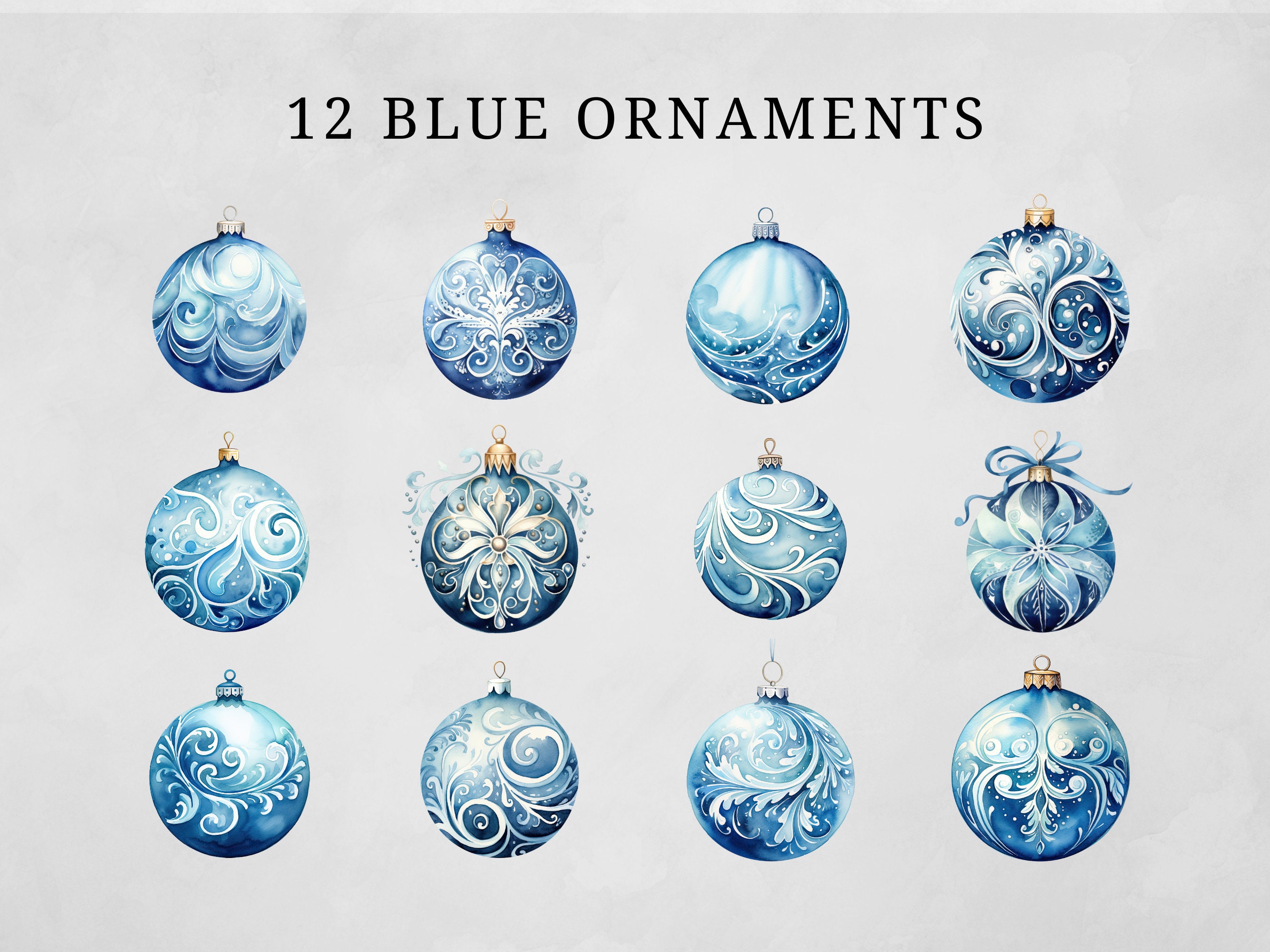 Blue Christmas Ornaments Clipart Pack, Clipart for Commercial Use ...