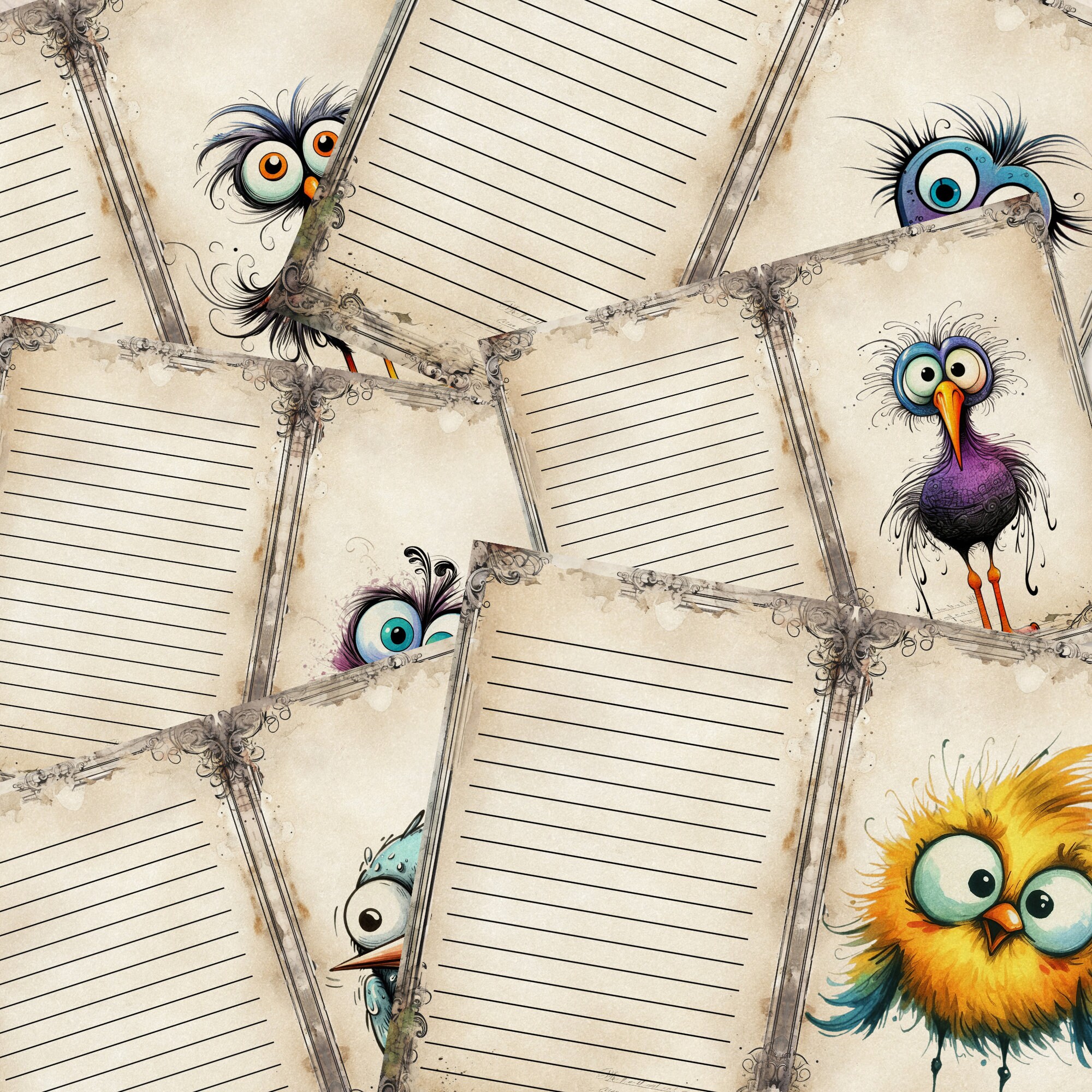 Quirky Birds Junk Journal Digital Paper, Funny Birds, 6 Digital Journal ...