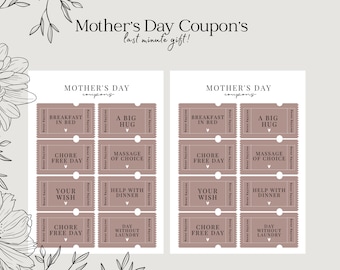 Mother's Day Coupons | Mom Gift | Printable Vouchers | Instant Download ...