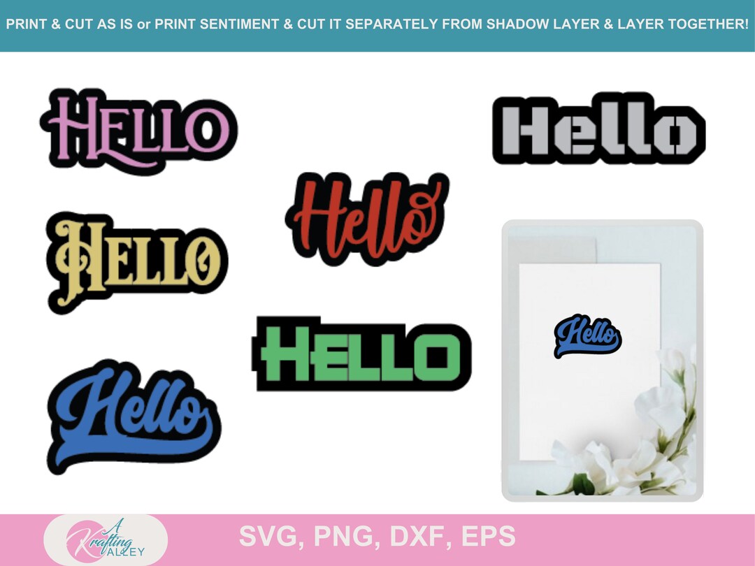 Layered Hello Sentiments SVG Various Hello Font SVG PNG File Print and ...