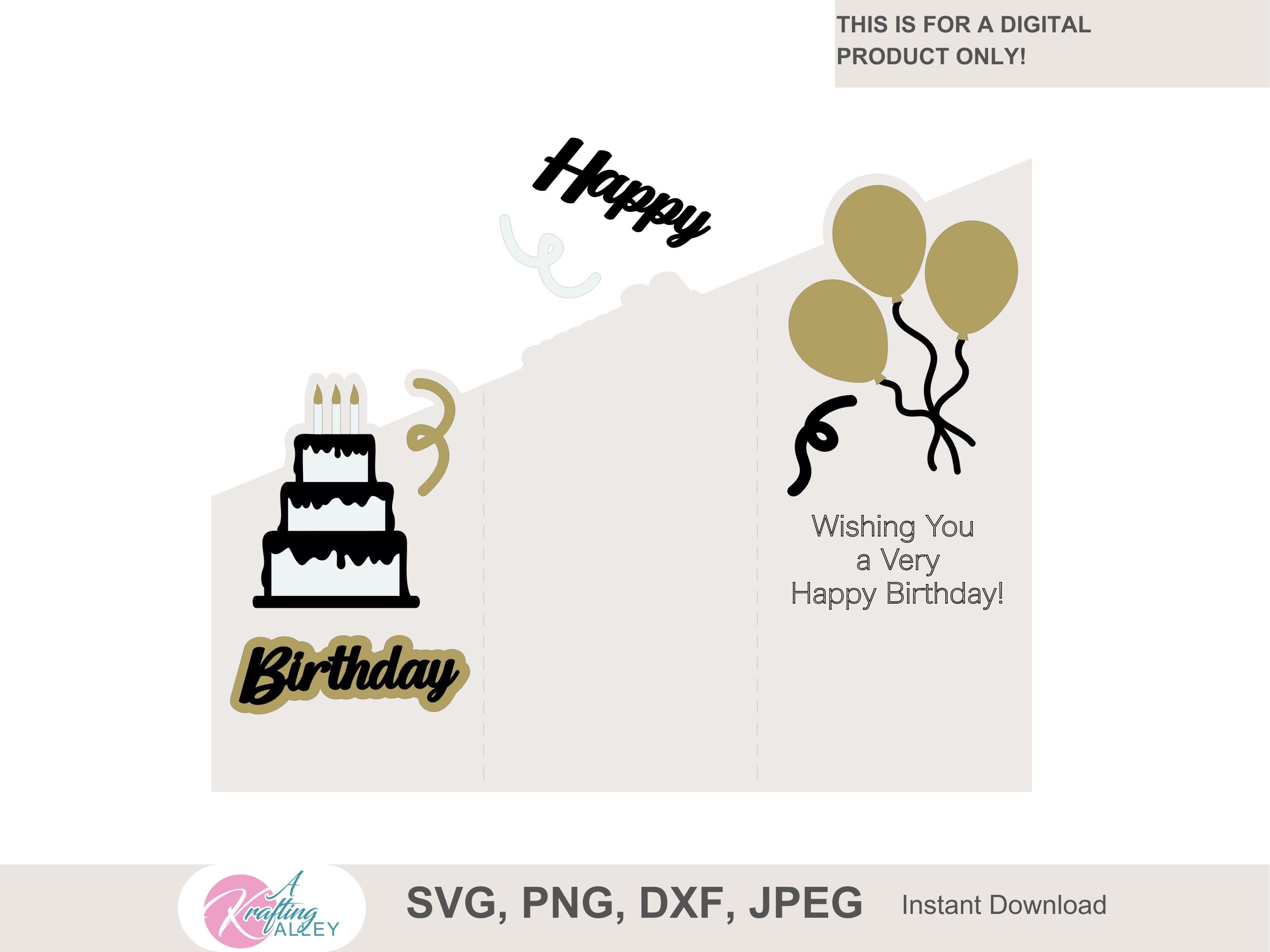 Happy Birthday Z Fold Greeting Card SVG, Birthday Card Digital Template ...