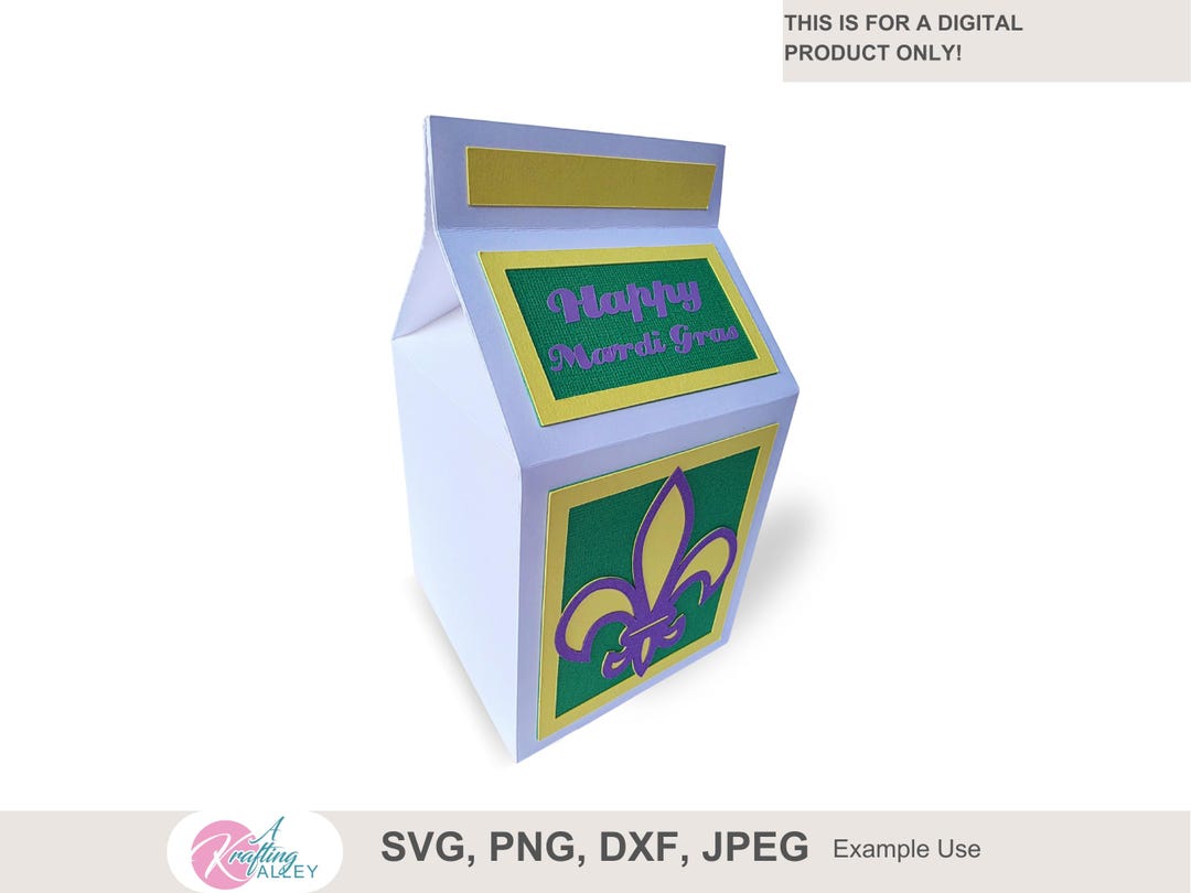 Happy Mardi Gras 3D Milk Box SVG Treat Box Digital File With Happy ...