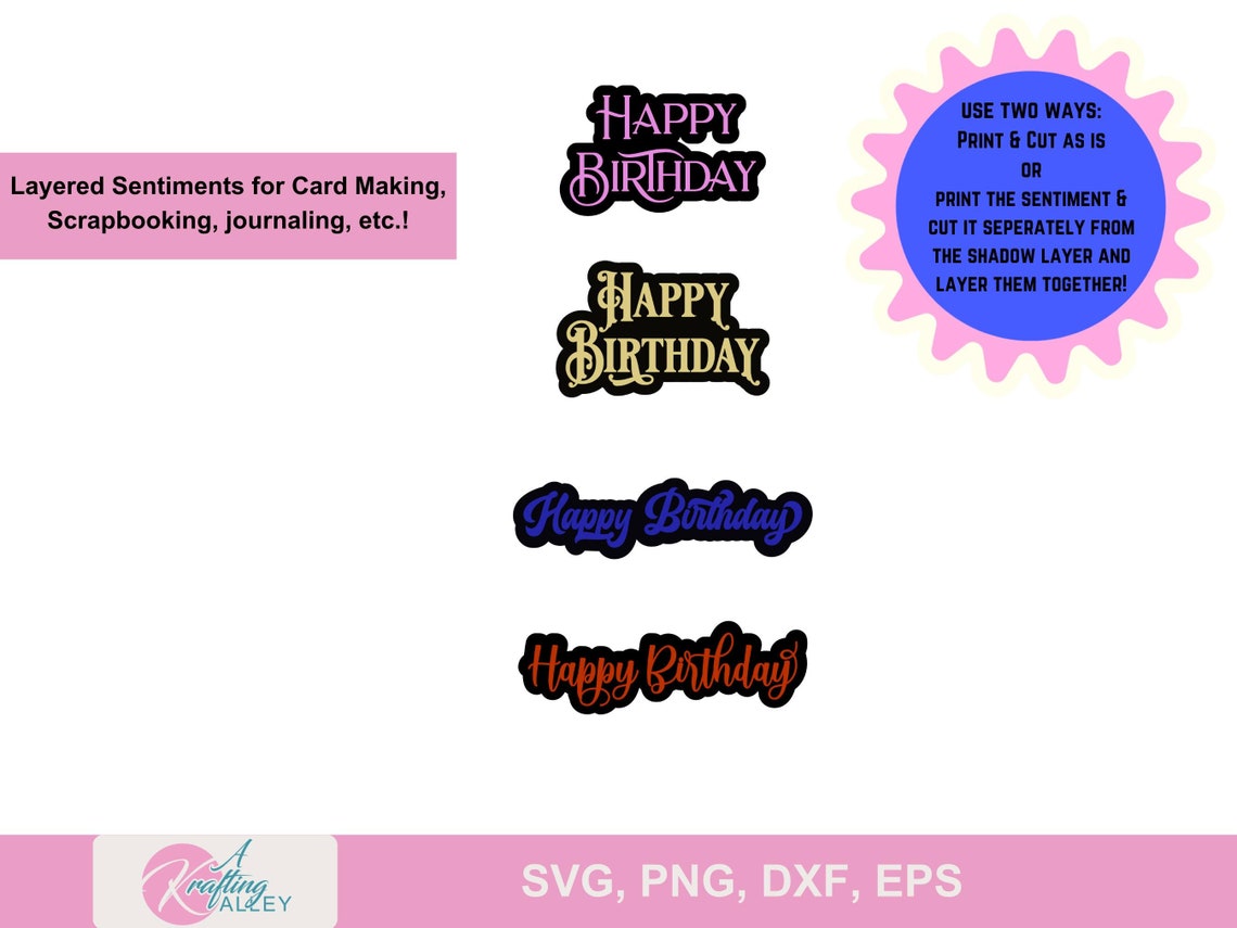 Layered Happy Birthday Sentiments SVG Various Happy Birthday - Etsy