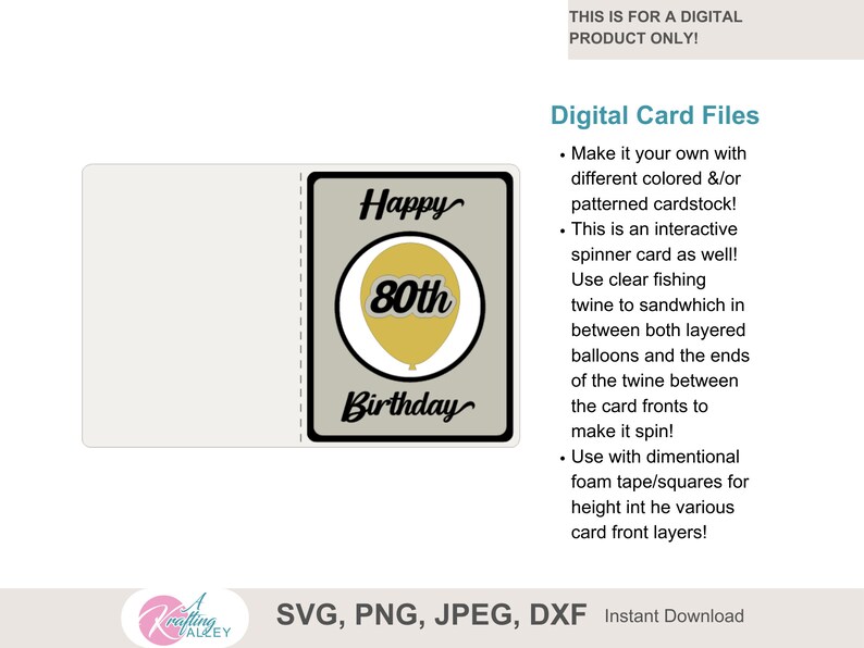 Happy 80th Birthday Card SVG Balloon SVG Greeting Card Template PNG ...