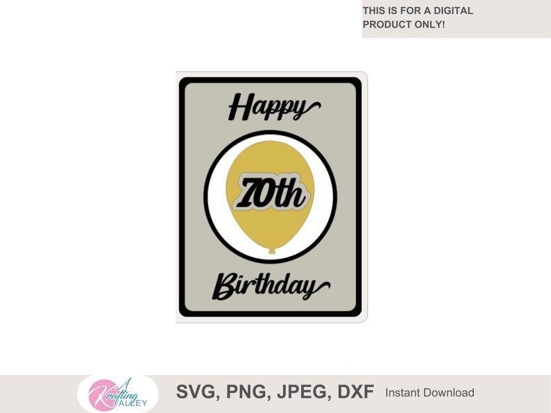 Happy 70th Birthday Card SVG Balloon SVG Greeting Card Template PNG ...