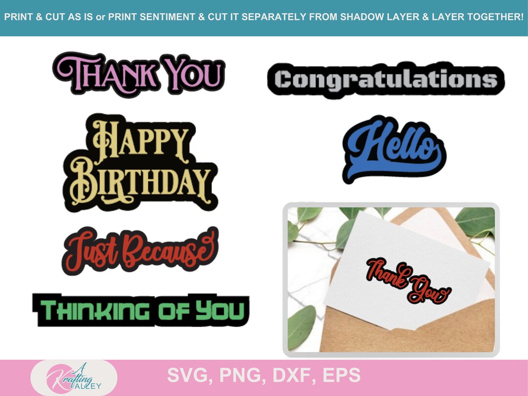 BUNDLE Shadow Layer Sentiment SVG Digital Happy Birthday File Thank You ...