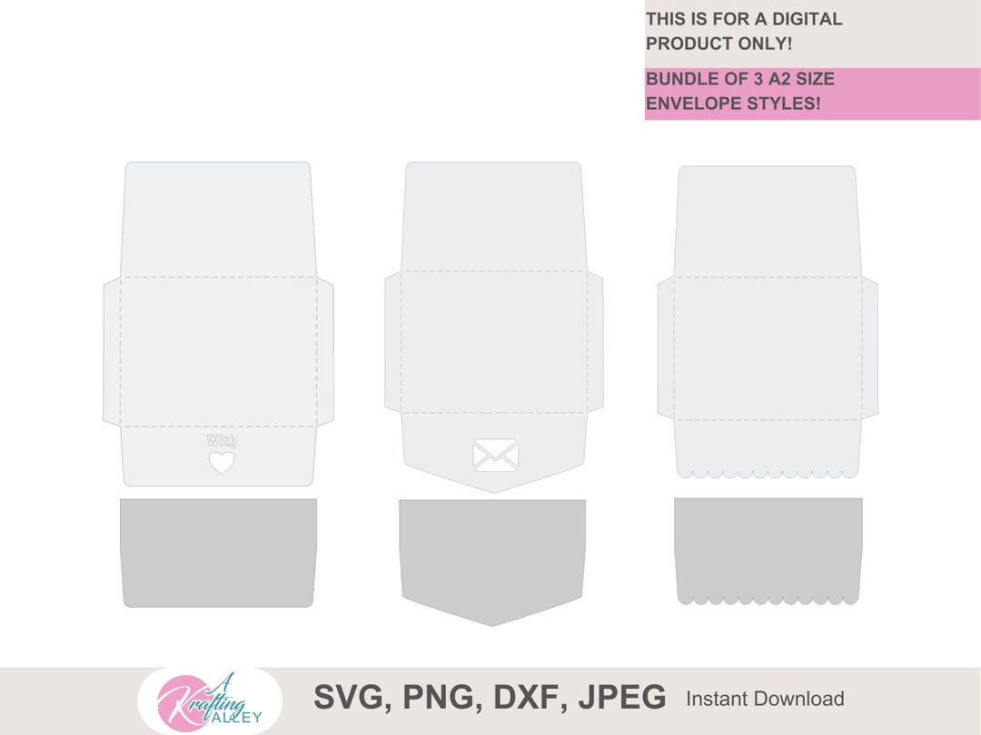 A2 Size Card Envelope SVG Bundle 3 Different Envelope Designs With ...