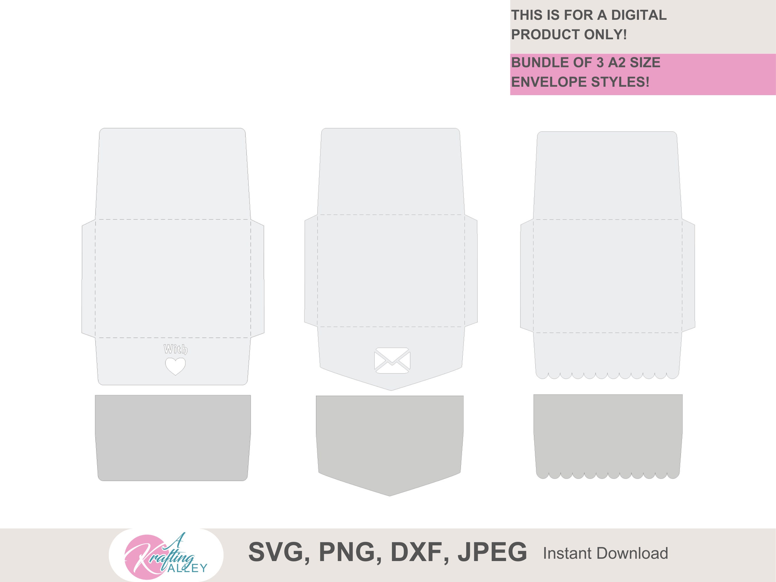 A2 Size Card Envelope SVG Bundle 3 Different Envelope Designs With ...