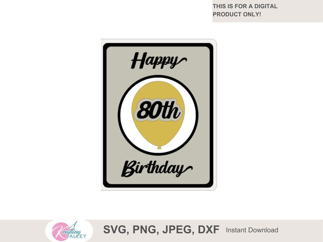 Happy 80th Birthday Card SVG Balloon SVG Greeting Card Template PNG ...
