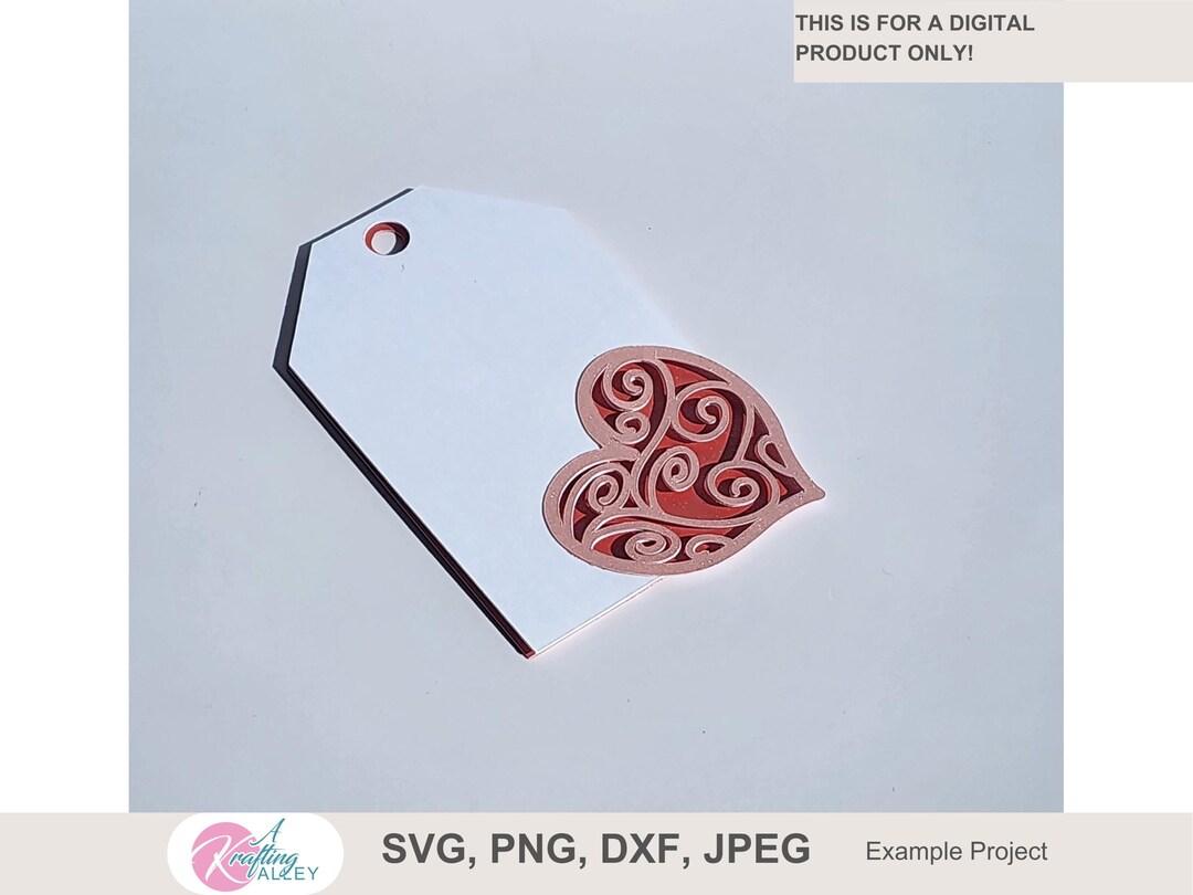 Valentine's Day Heart Gift Tag SVG, Swirly Layered Heart Tag SVG PNG ...