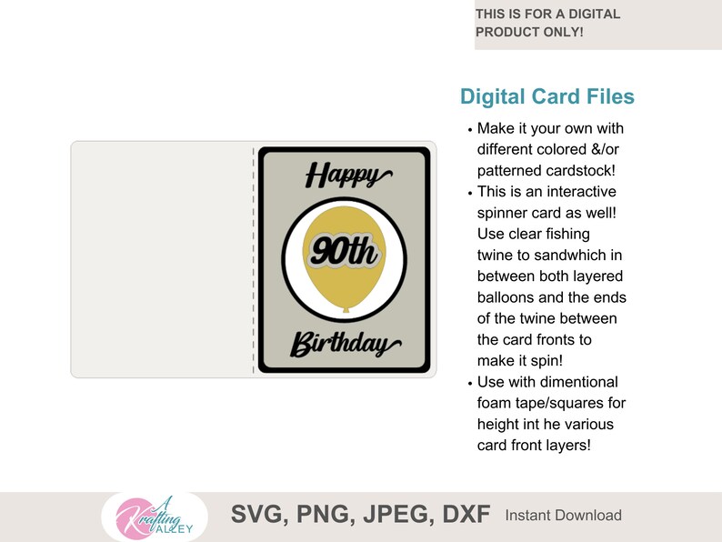 Happy 90th Birthday Card SVG Balloon SVG Greeting Card Template PNG ...