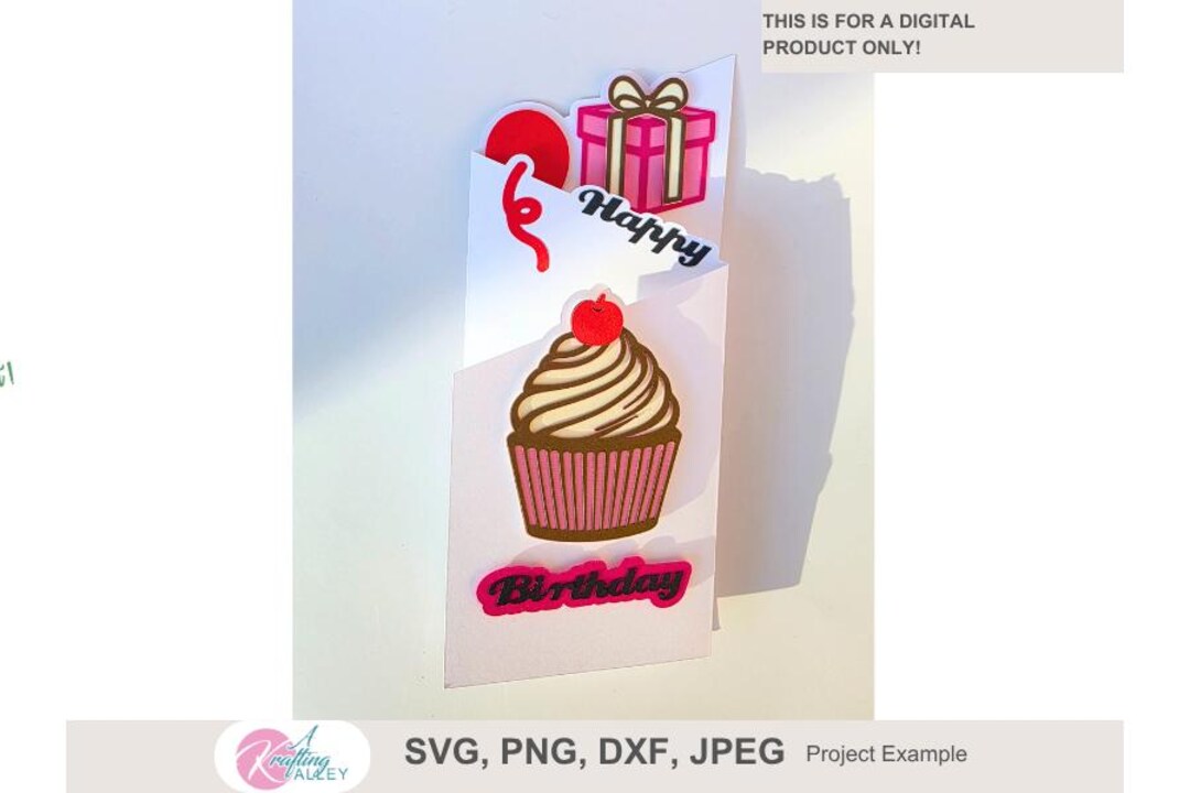 Happy Birthday Cupcake Z Fold Card SVG 2D Card Digital Template Multi ...