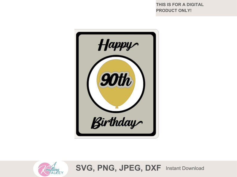 Happy 90th Birthday Card SVG Balloon SVG Greeting Card Template PNG ...