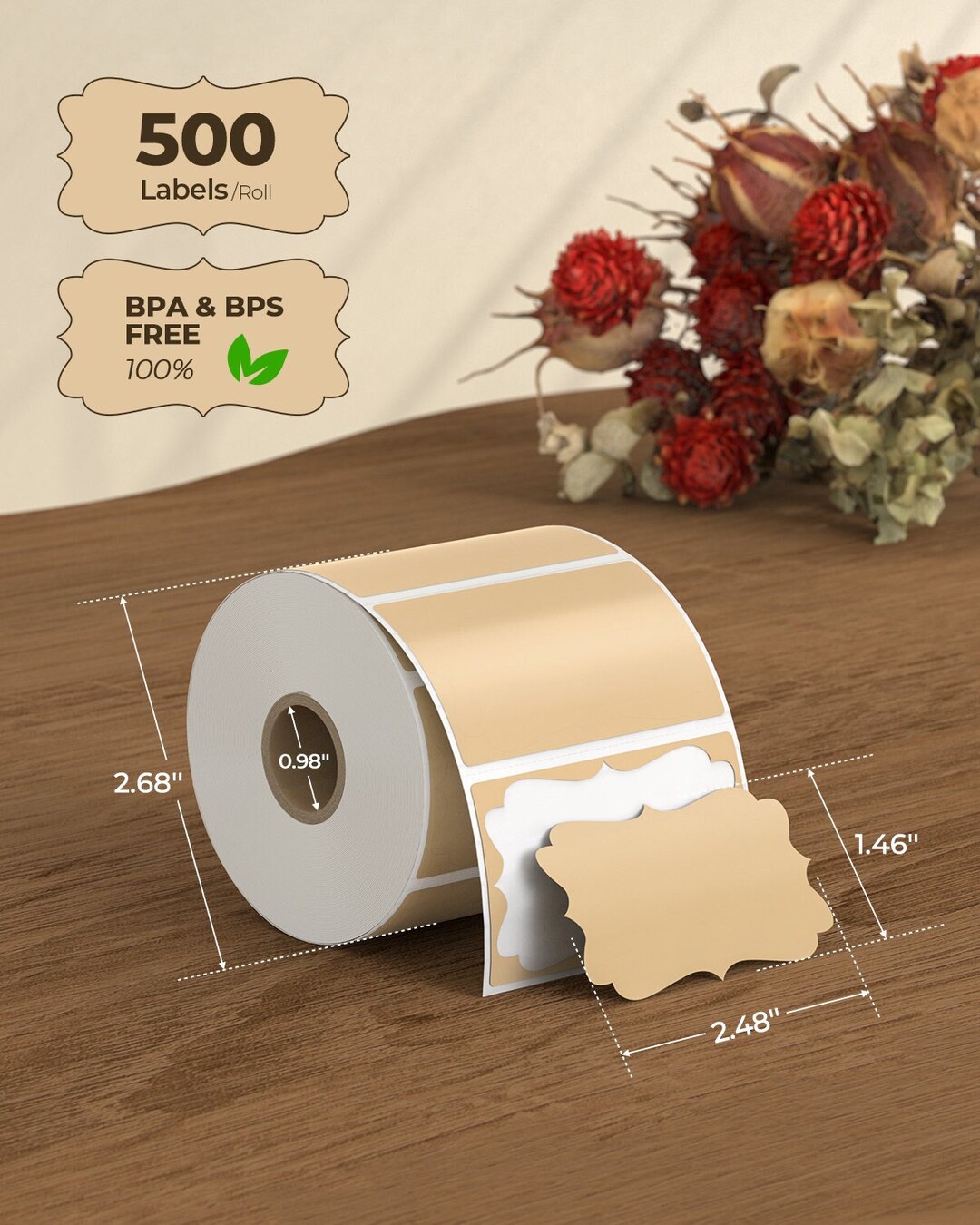 MUNBYN Brown Thermal Printer Label Sticker, 500 Direct Waterproof ...