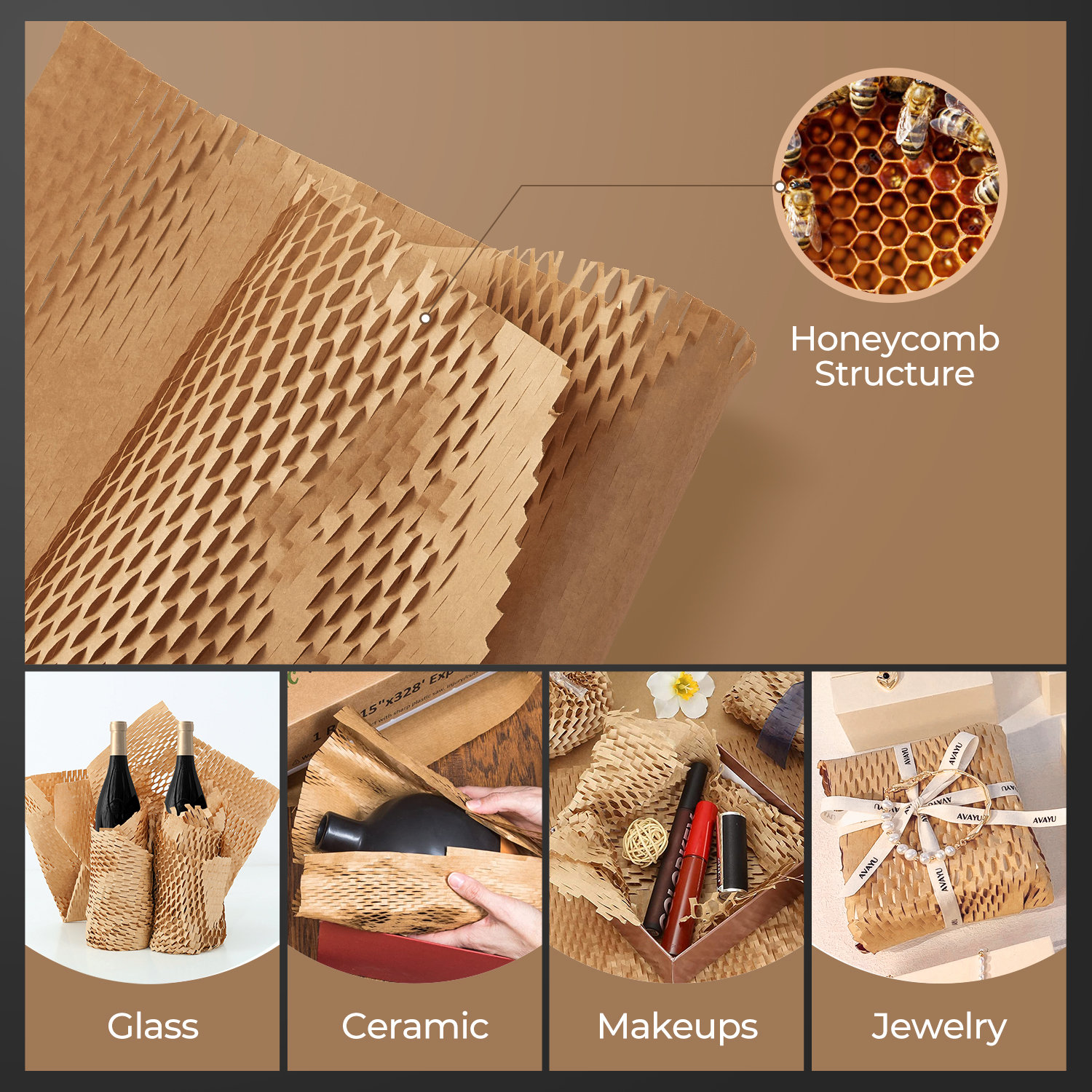 Brown Honeycomb Packing Paper for Moving Shipping Supplies With 16 ...