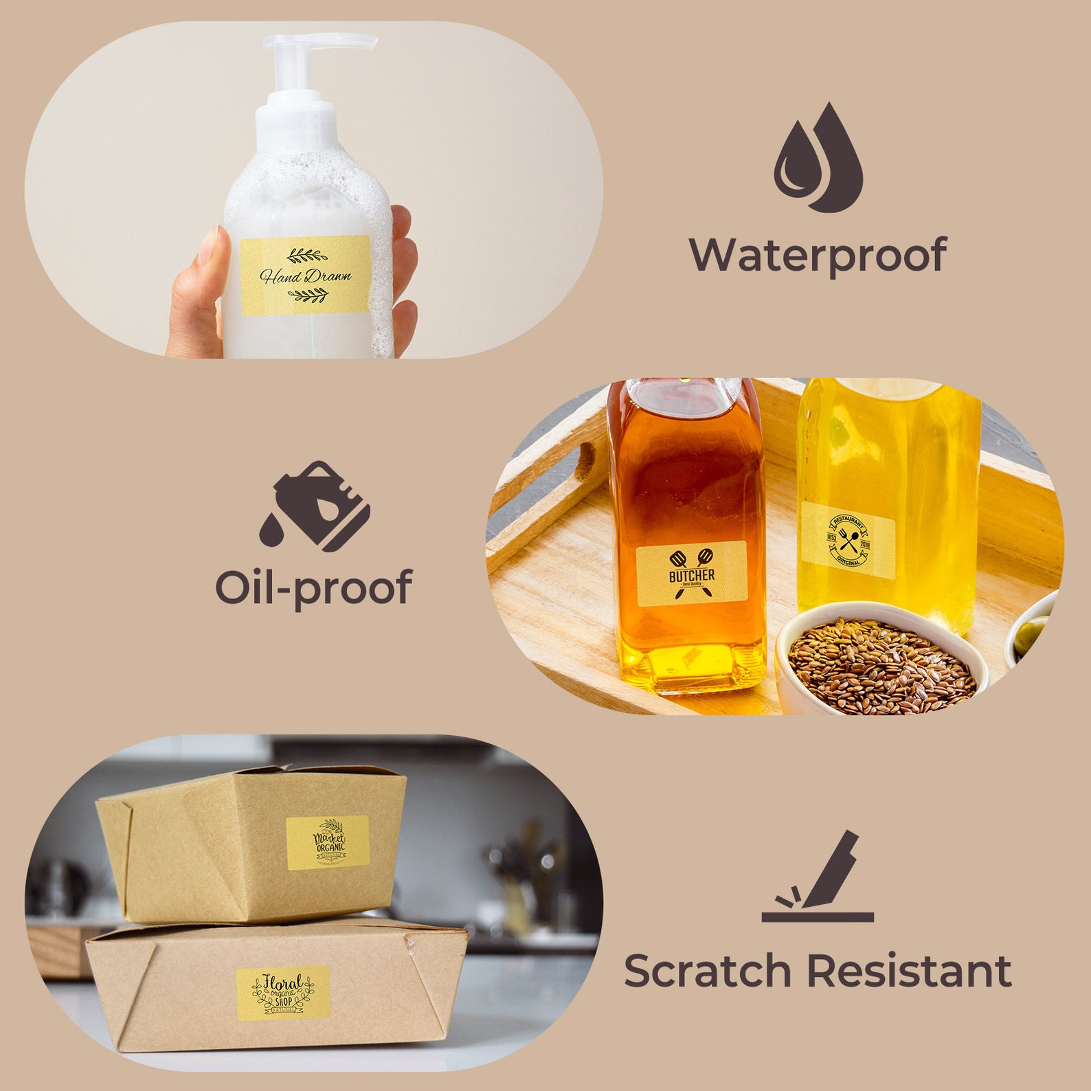 MUNBYN Gold Square Transparent Thermal Labels, Rectangle Fine Glitter ...