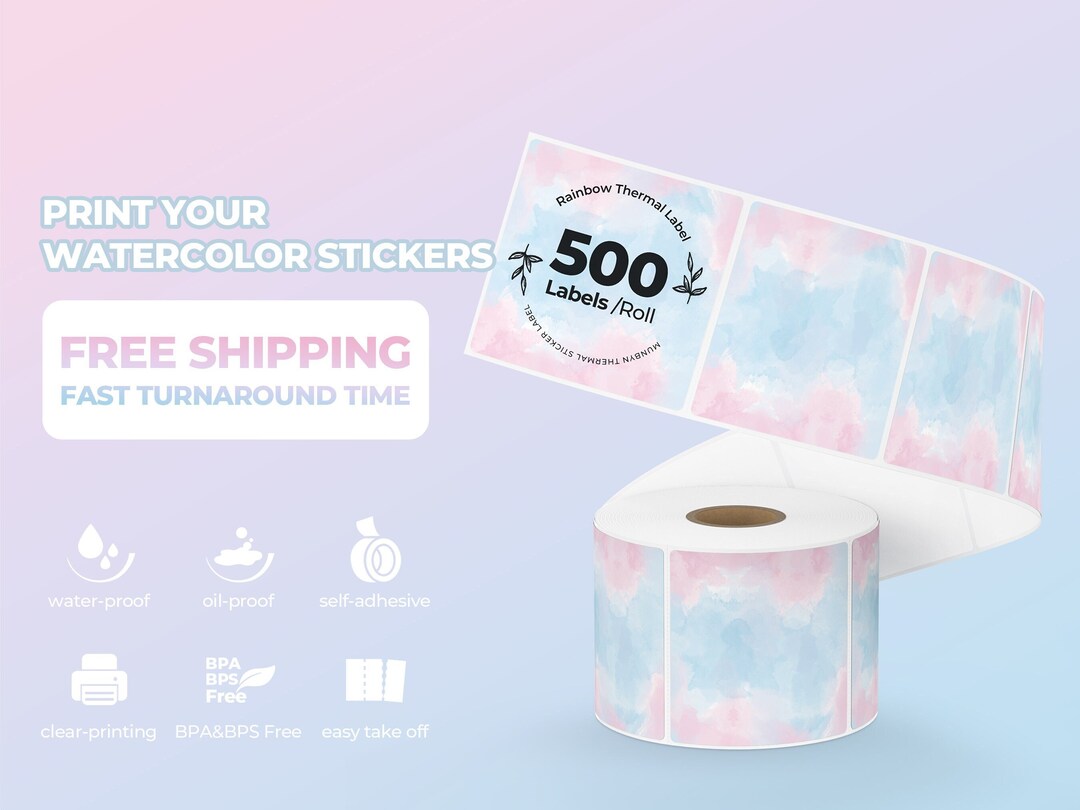 MUNBYN 2 Pink Blue Watercolor Label Stickers, Square Thermal Labels for ...
