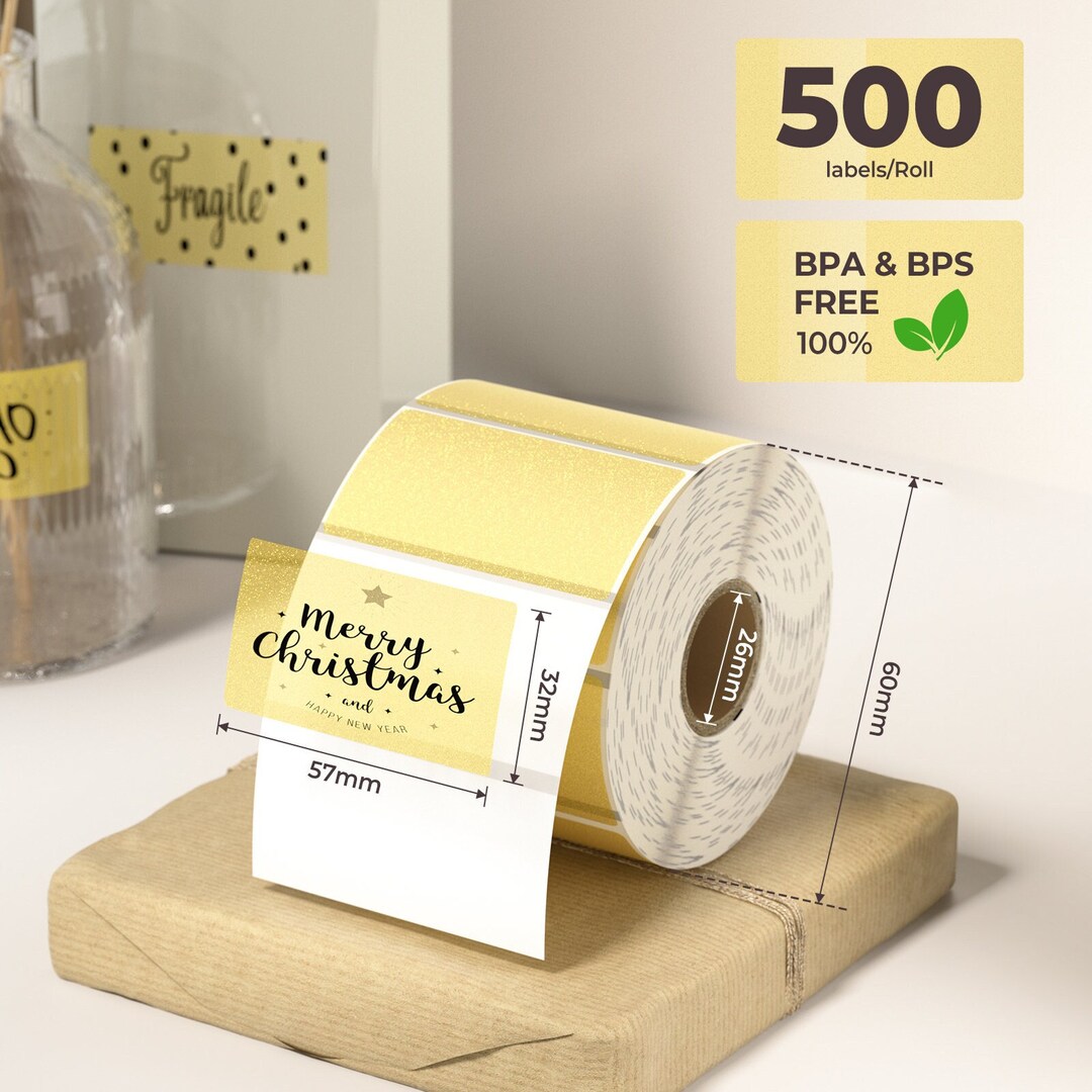 MUNBYN Gold Square Transparent Thermal Labels, Rectangle Fine Glitter ...