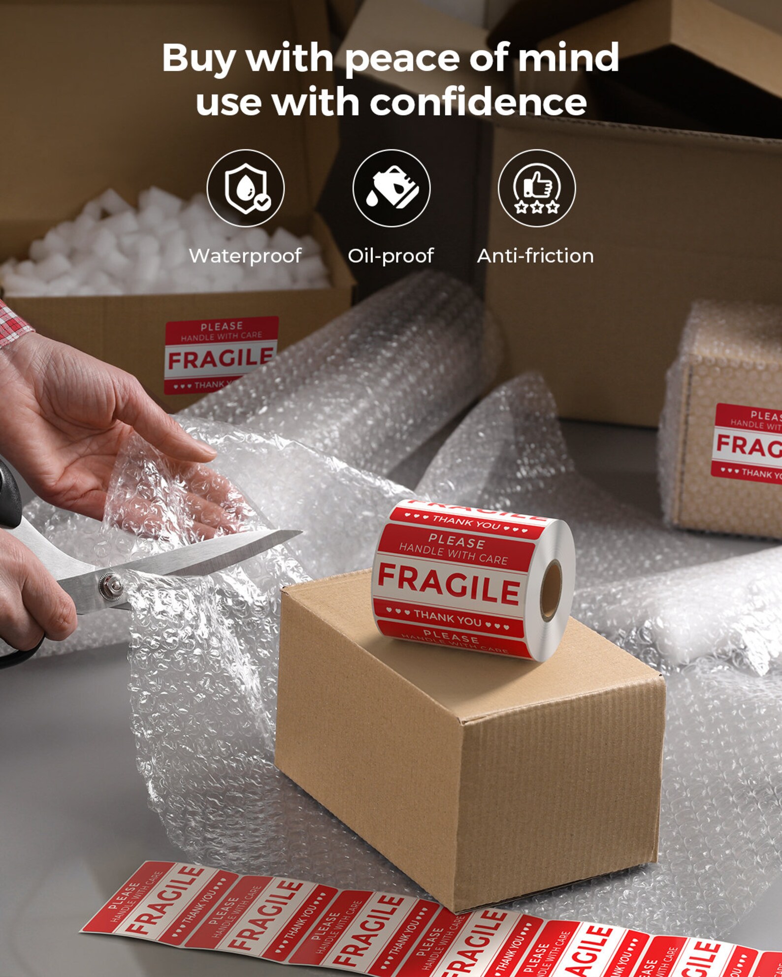 MUNBYN 3 X 2 Fragile Stickers for Shipping, Handle With Care Warning ...