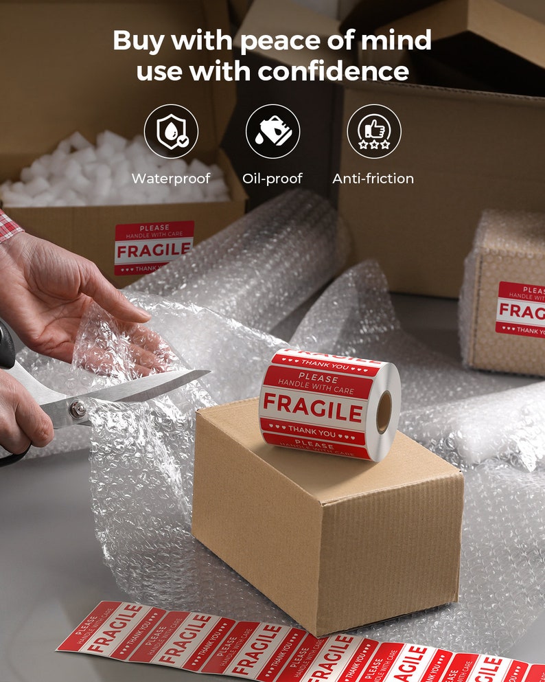 MUNBYN 3 X 2 Fragile Stickers for Shipping, Handle With Care Warning ...