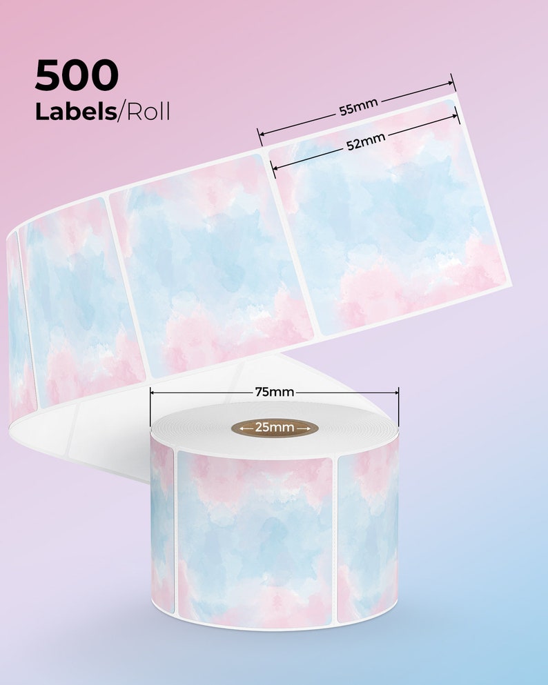 MUNBYN 2 Pink Blue Watercolor Label Stickers, Square Thermal Labels for ...