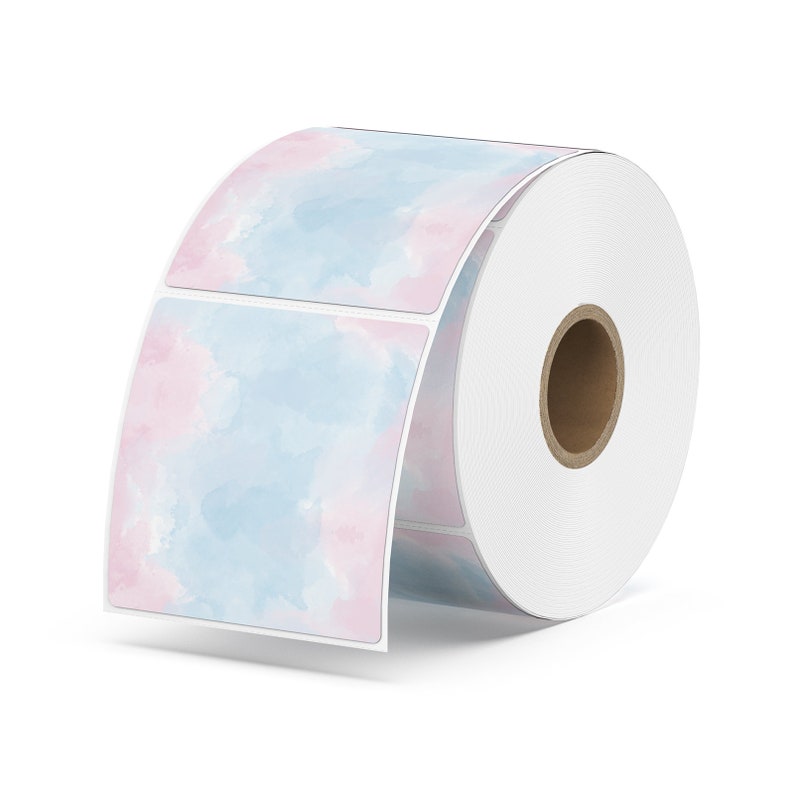 MUNBYN 2 Pink Blue Watercolor Label Stickers, Square Thermal Labels for ...