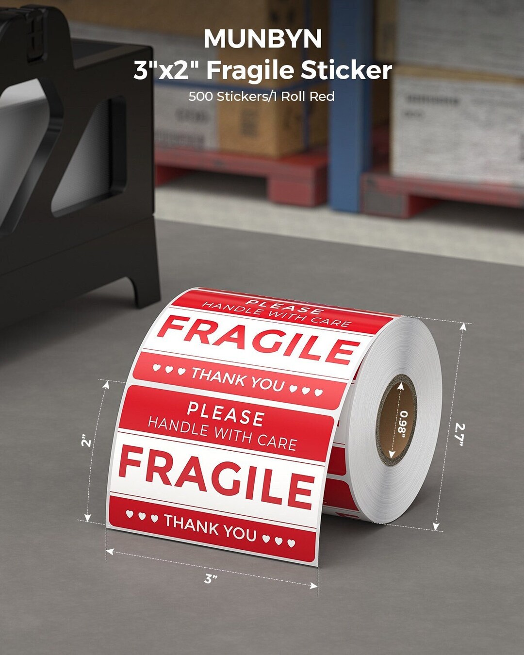 MUNBYN 3 X 2 Fragile Stickers for Shipping, Handle With Care Warning ...