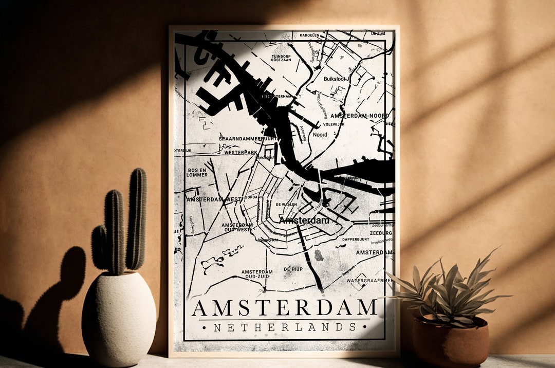 Amsterdam Netherlands Citymap Print Black and White Map - Etsy