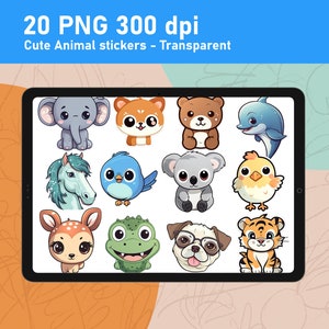 Cute Digital Stickers Animals Stickers Set Stickers Pack Pre-cropped ...