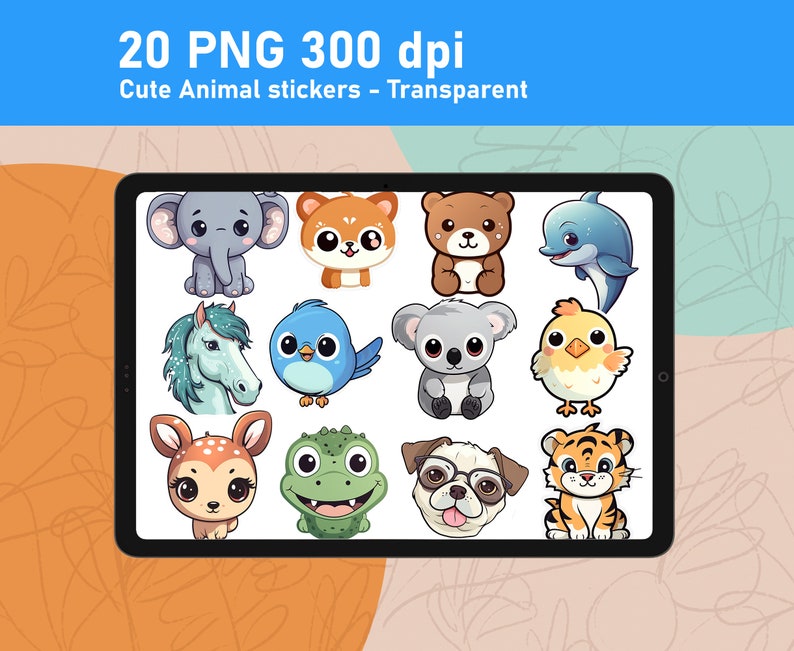 Cute Digital Stickers Animals Stickers Set Stickers Pack Pre-cropped ...