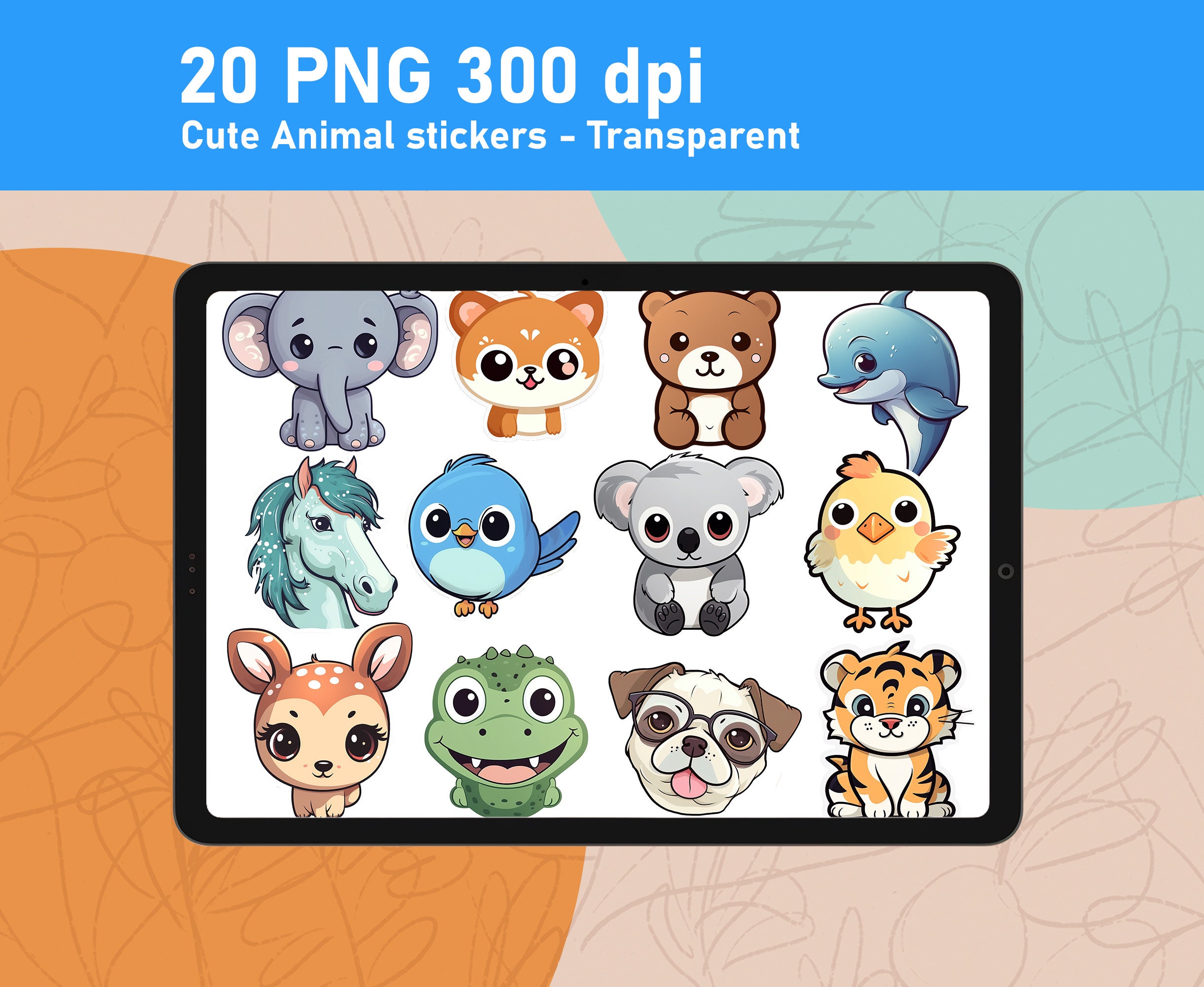 Cute Digital Stickers Animals Stickers Set Stickers Pack Pre-cropped ...