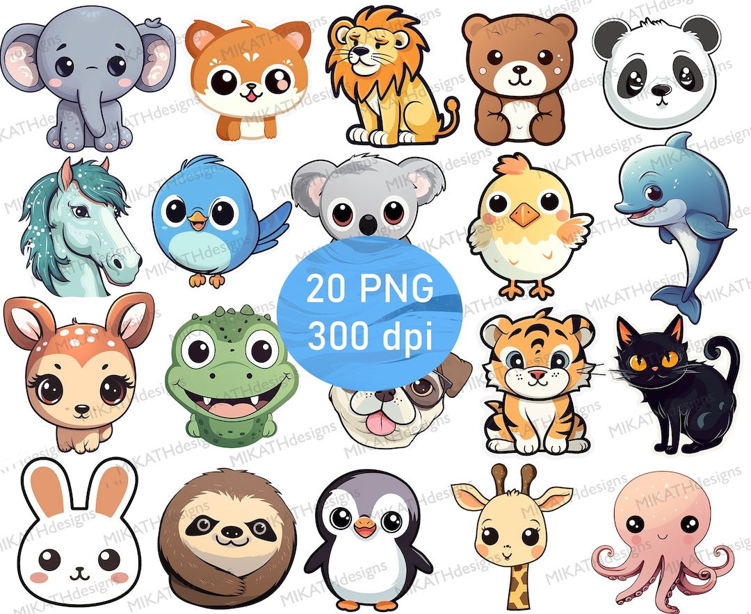 Cute Digital Stickers Animals Stickers Set Stickers Pack Pre-cropped ...