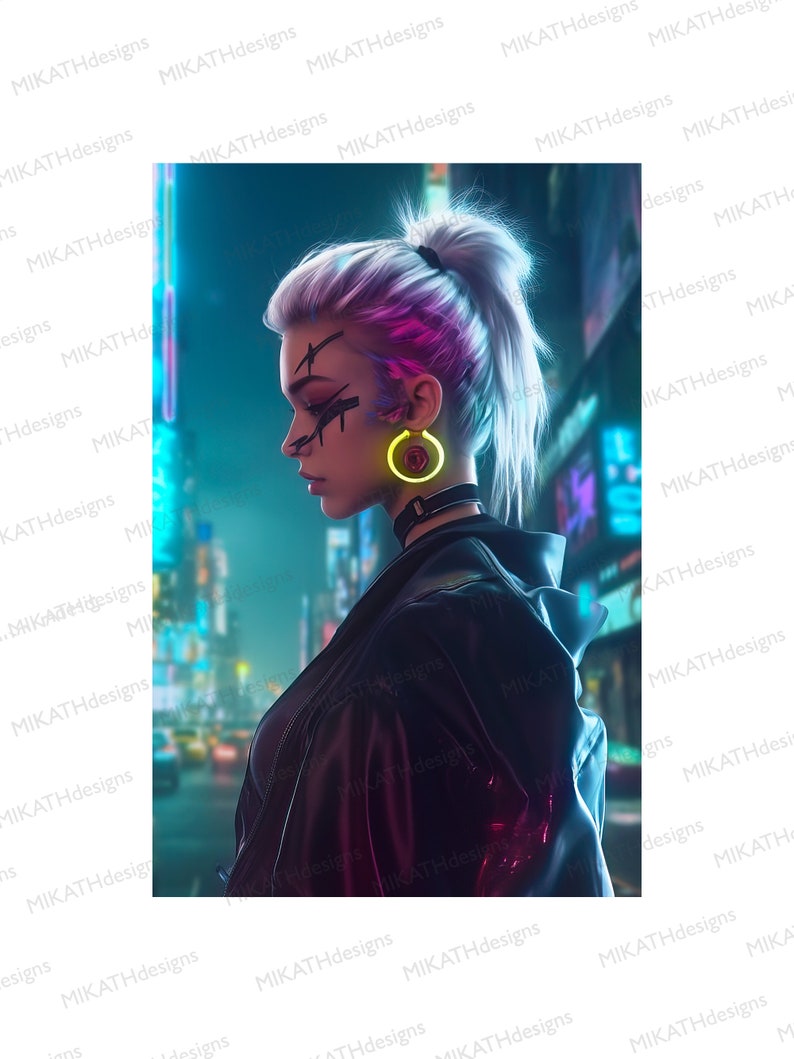 Buy Hot Cyberpunk Girl Beautiful Portrait Illustration Instant Digital ...