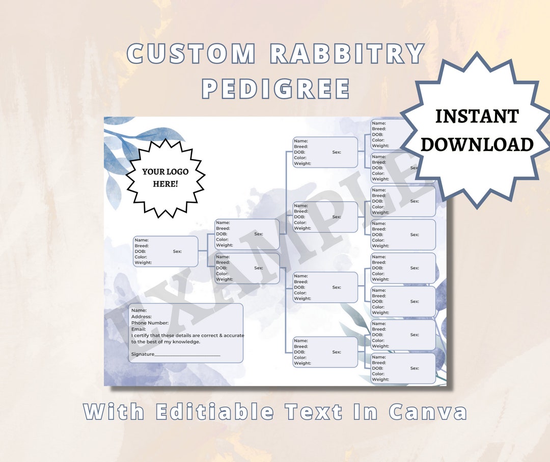 Editable Pedigree | Editable Text in Canva | Rabbitry Pedigree - Etsy