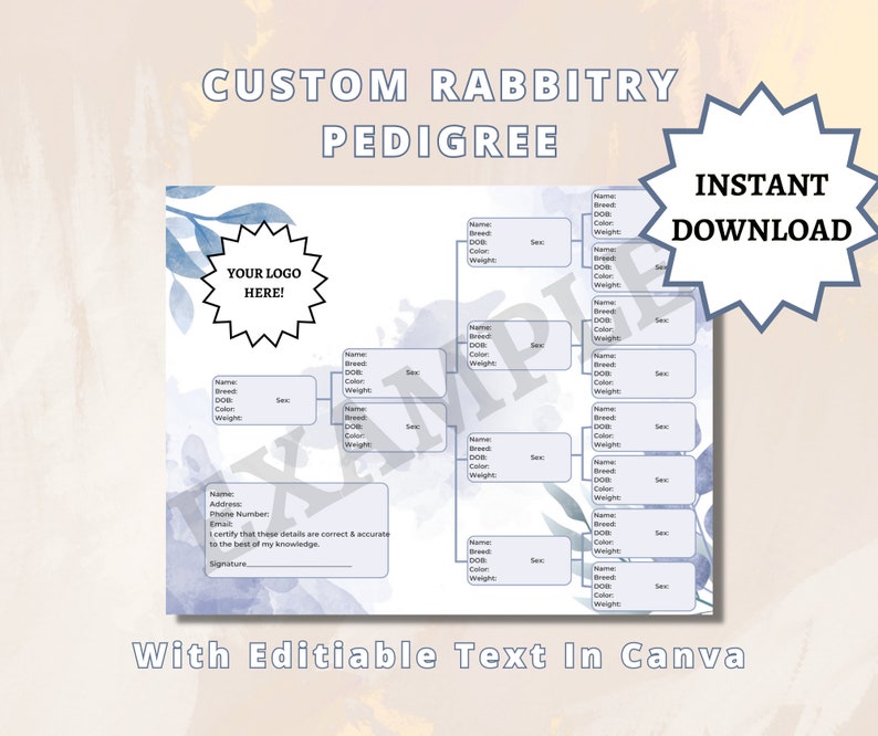 Editable Pedigree | Editable Text in Canva | Rabbitry Pedigree - Etsy