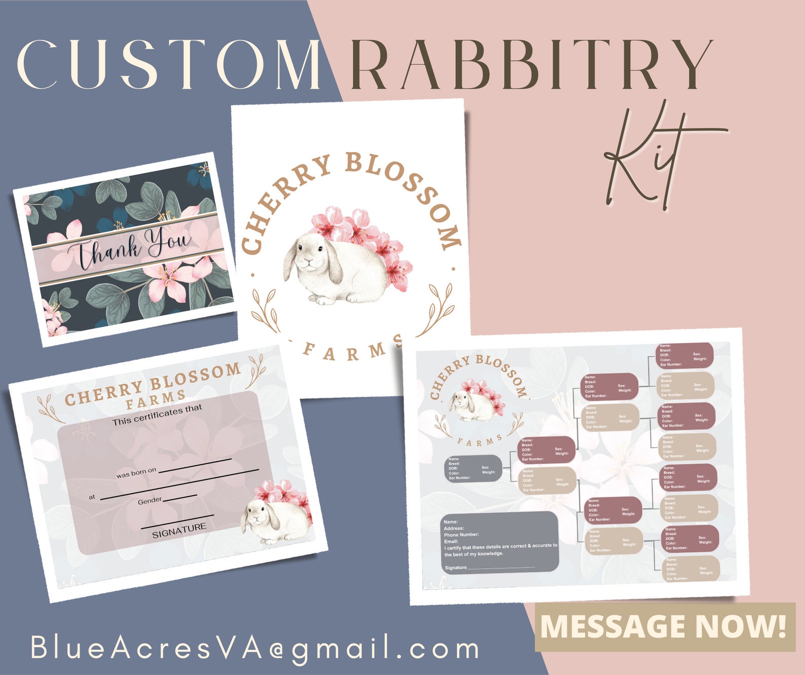 Custom Rabbitry Kit | Custom Rabbitry Logo | Editable Rabbit Pedigree ...