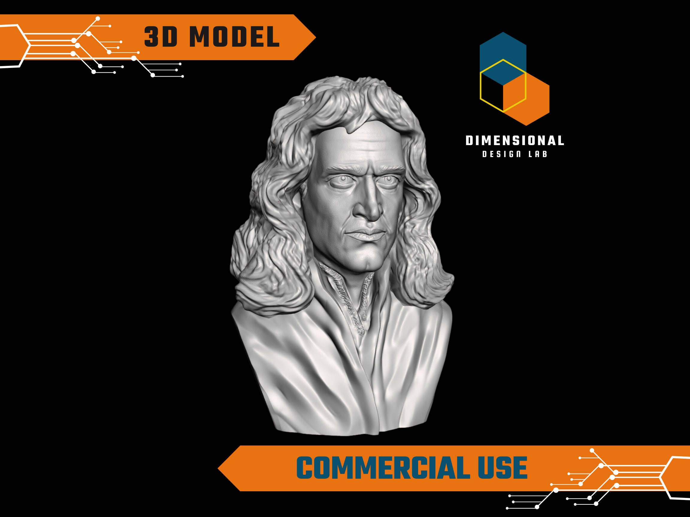 3D Model of Isaac Newton - High-quality STL File for 3D Printing ...