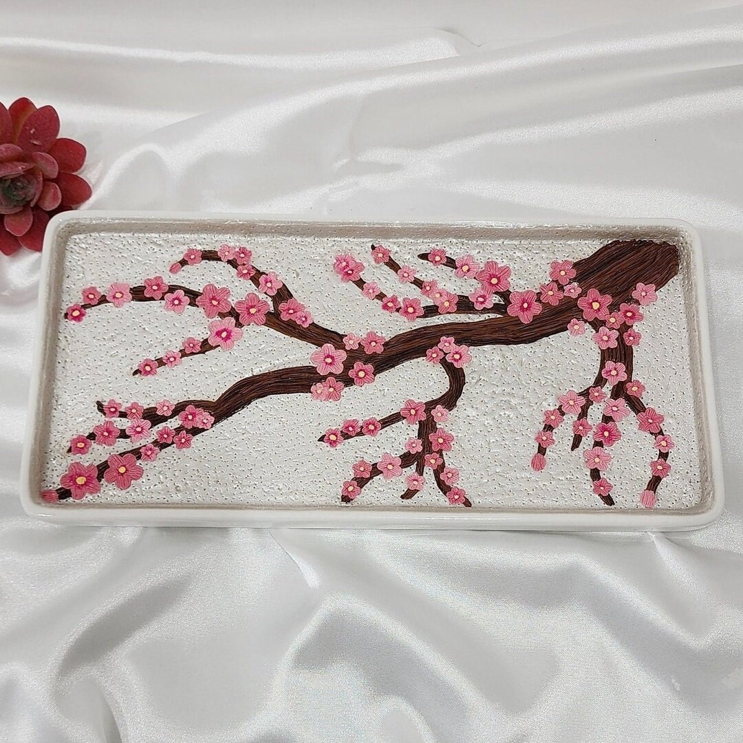 Ceramic Vanity Tray, Bathroom Sink Organizer, Floral Jewelry Dish ...