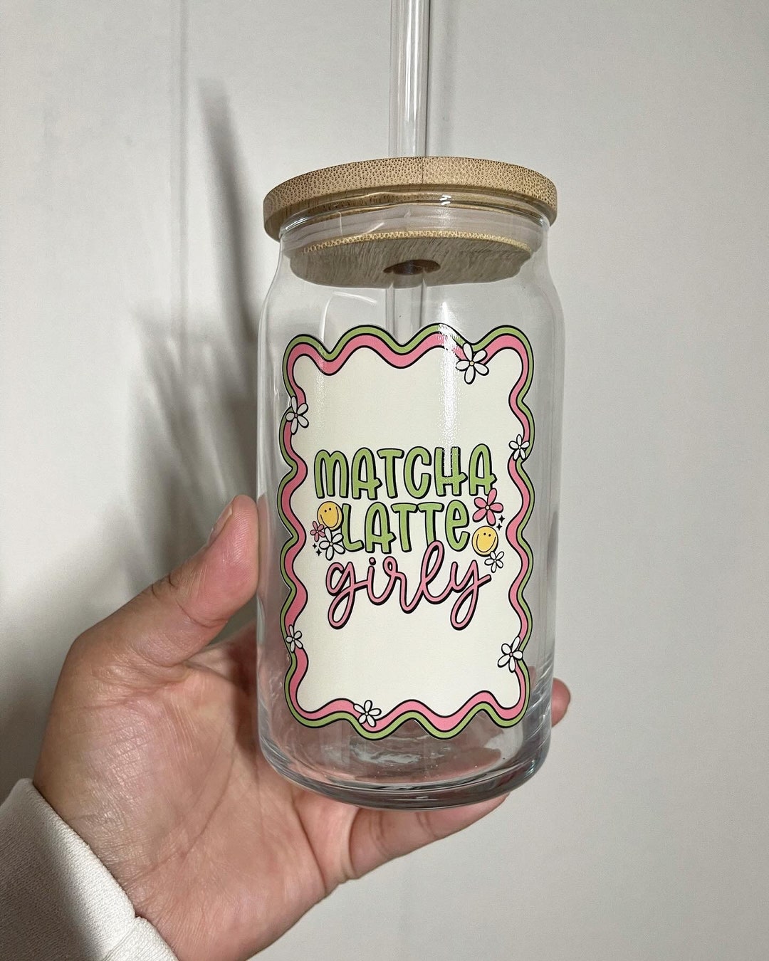 Matcha Latte Girly L UV-DTF Glass Can Cup L Matcha Cup L Girly Cup L - Etsy