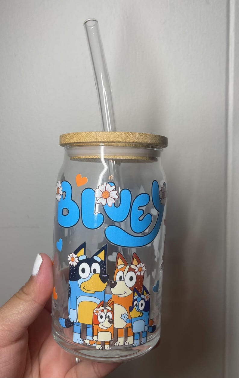 Bluey Glass Can Cup L Bluey L Glass Can Cup L UV-DTF L - Etsy