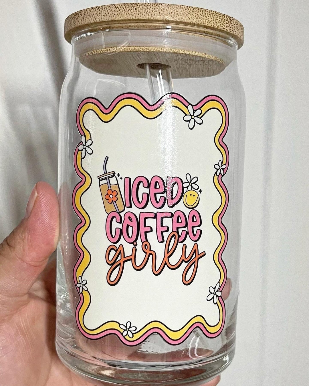 Iced Coffee Girly L UV-DTF Glass Can Cup L Coffee Cup L Girly Cup L - Etsy