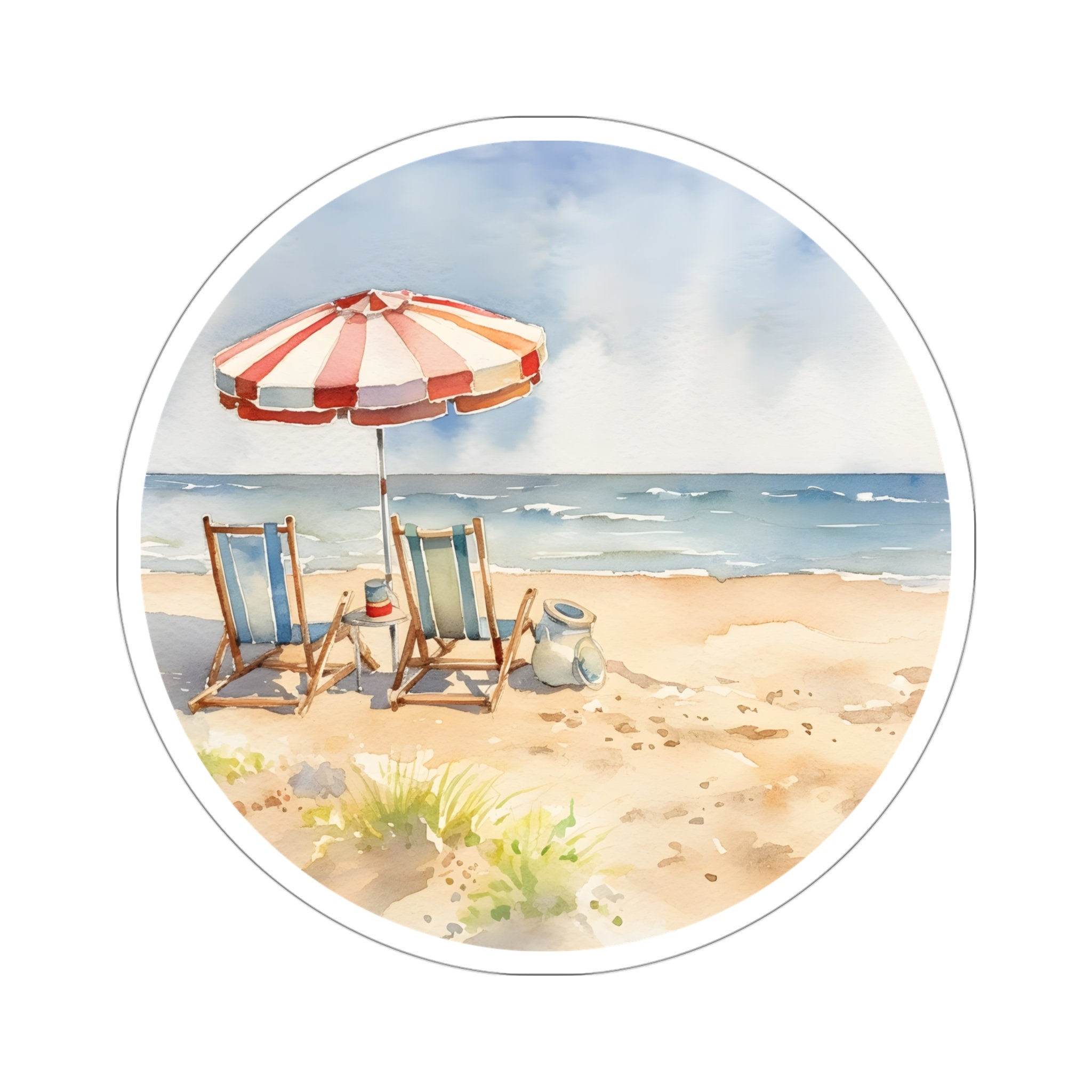Watercolor Beach Day Sticker Summer Vibes Ocean Waves Sun Sea - Etsy