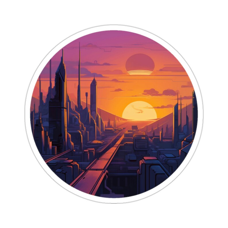 Futuristic City Sticker Sunset Skyline Laptop Decal - Etsy