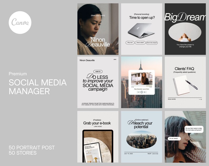 Rectangle Instagram Templates for Social Media Manager, Business Coach ...