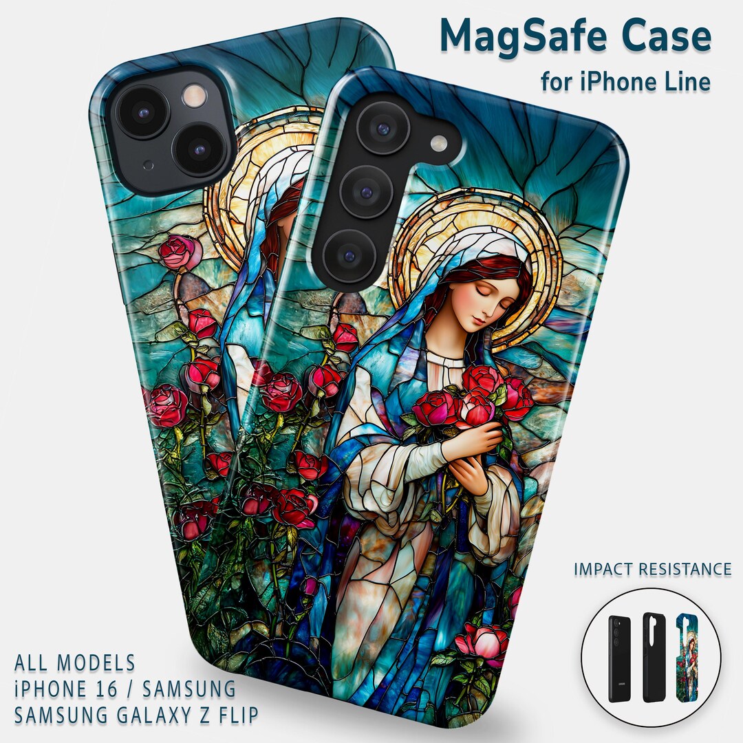 Stained Glass Virgin Mary Religious Phone Case, Catholic Gift iPhone 16 ...
