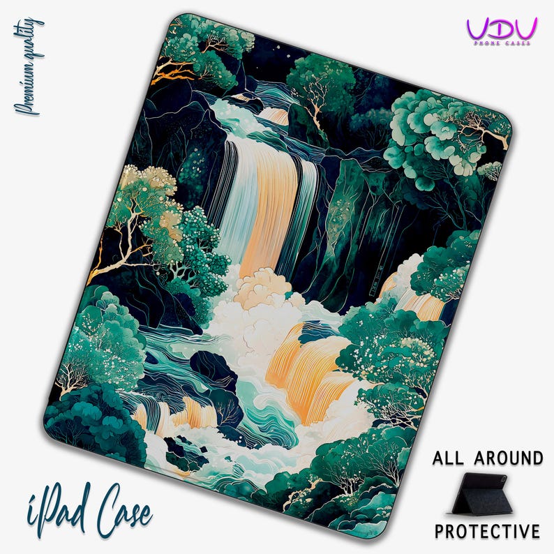 Japanese Waterfall iPad Case, Tranquil Forest Design, Ukiyo Style, iPad ...