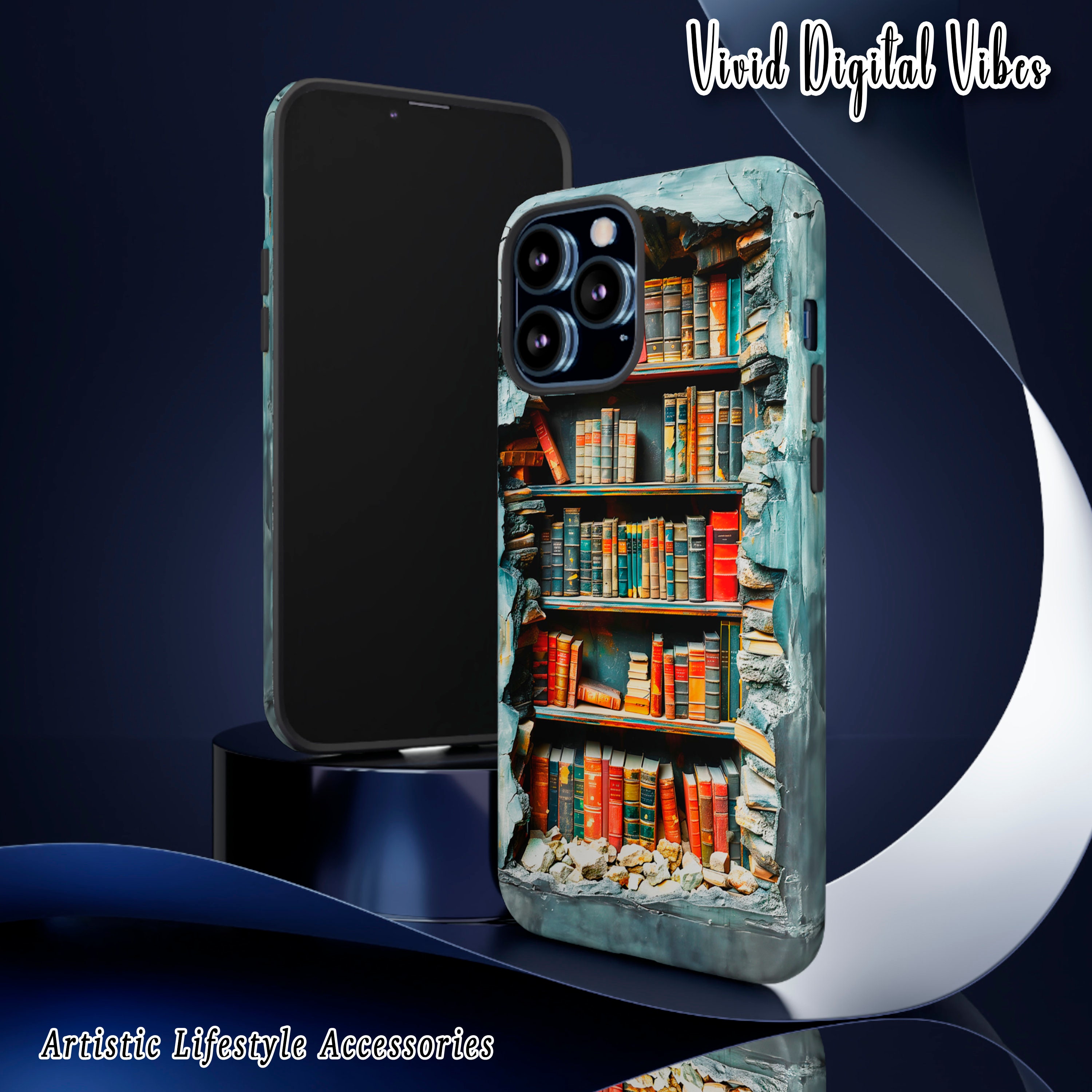 Book Lovers iPhone Tough Case, Phone Cover 3D Hole in Wall Bookshelf ...
